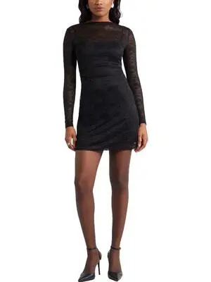 OPEN EDIT Long Sleeve Lace Body-con Dress - Black
