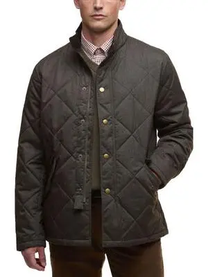 Barbour Shoveler Herringbone Quilted Jacket Dark Olive