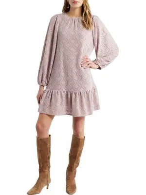 Treasure & Bond Long Sleeve Chenille Mini Dress - Pink Adobe