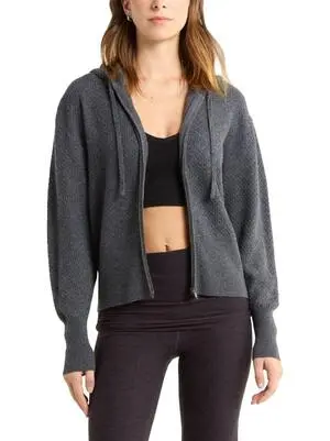 Zella Wool And Cashmere Zip-Up Hoodie Grey Dark Charcoal Heather