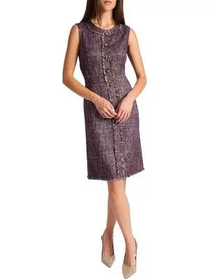 Santorelli Laura Sleeveless Tweed Sheath Dress - Raisin Multi