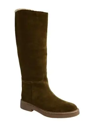 Jeffrey Campbell Zabini Faux Shearling Lined Knee High Boot - Khaki Suede Combo