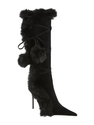 JEFFREY CAMPBELL Chilly Faux Fur Trim Pointed Toe Boots