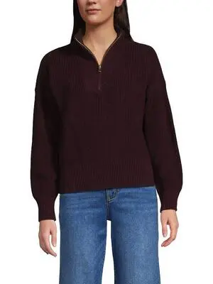 LANDS' END Drifter Shaker Wedge Quarter Zip Sweater - Aged Wine Heather