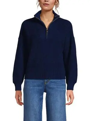 LANDS' END Drifter Shaker Wedge Quarter Zip Sweater - Light True Blue Heather