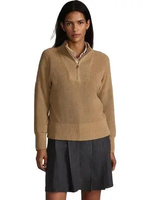 LANDS' END Drifter Shaker Wedge Quarter Zip Sweater - Vicuna Heather