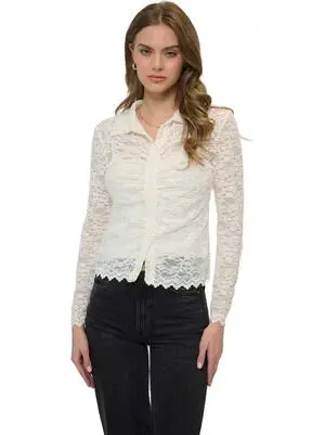 Central Park West Stella Stretch Lace Buttondown - Ivory