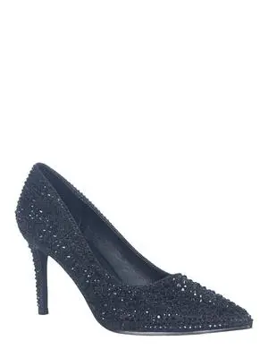 LAUREN LORRAINE Rhinestone Embellished Pointed Toe Pumps - Black