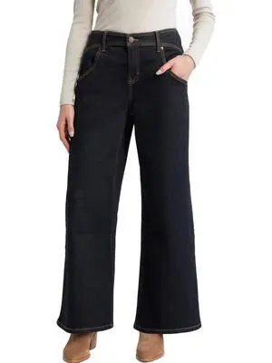 CITY BLUES Curve Yoke Wide Leg Ankle Jeans - Indigo