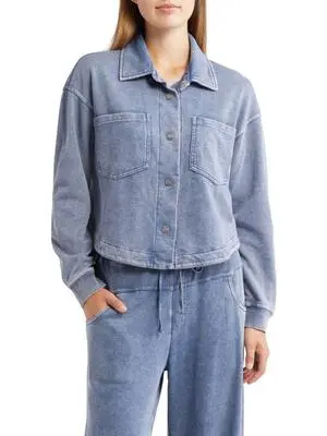 CITY BLUES Crop Knit Shacket - Cadet Blue