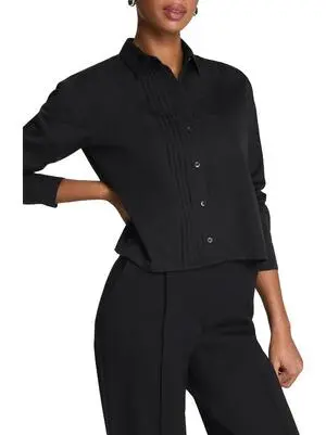 SPANX® Pintuck Cropped Button-up Shirt - Classic Black