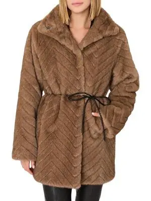MILLY Dayna Chevron Faux Fur Coat - Brown
