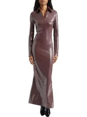 CONNER IVES Long Sleeve Sequin Jersey Dress - Chocolate