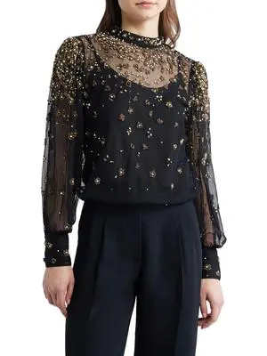 Farm Rio Embroidered Tulle Bubble Top - Black