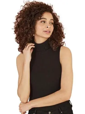 YUMI Roll Neck Sleeveless Sweater - Black