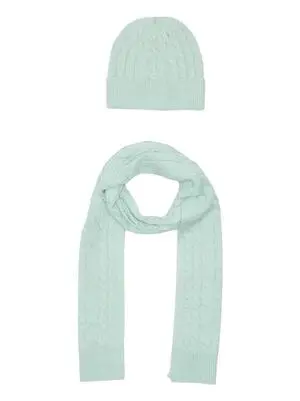 Treasure & Bond Cable Knit Scarf & Beanie Set - Teal Surf