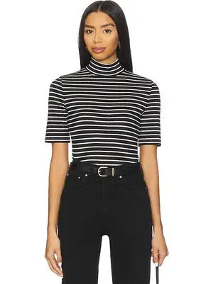 Rag & Bone Striped Ribbed Turtleneck Tee - Black