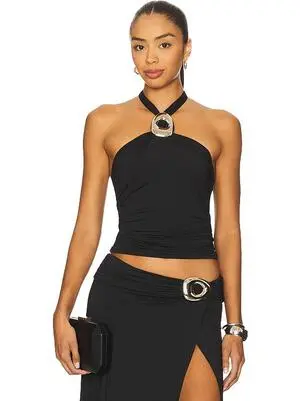 RUNAWAY THE LABEL Keyhole Halter Neck Top With Metallic Detail - Black