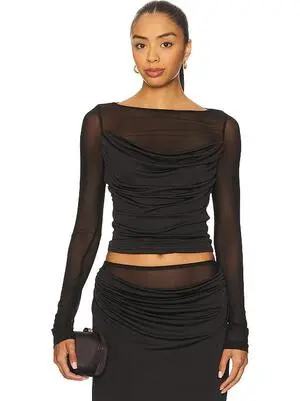 RUNAWAY THE LABEL Wilona Sleeved Cowl Top - Black