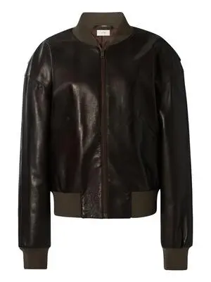 THE ROW Morisel Leather Bomber Jacket - Coffee