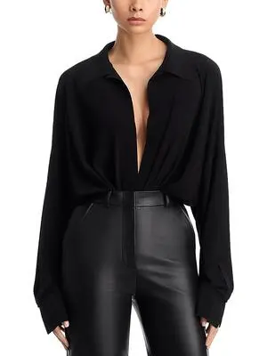 Norma Kamali Boyfriend Shirt Bodysuit - Black