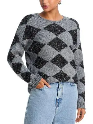 AQUA Argyle Shine Crewneck Sweater