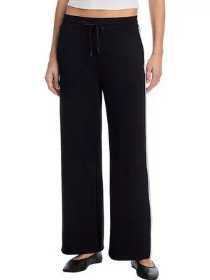 Vintage Havana Striped Fleece Wide Leg Pants - Black