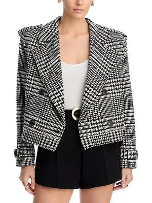 L'Agence Xoey Cropped Trench Coat - Black Ivory Plaid