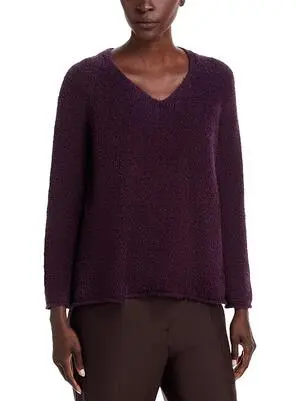 Eileen Fisher Fringed V-neck Cotton Sweater - Vilet