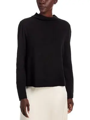 Eileen Fisher Cotton Jacquard Funnel Neck Sweater - Black
