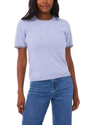 1.State Contrast Edge Short Sleeve Sweater - Serenity