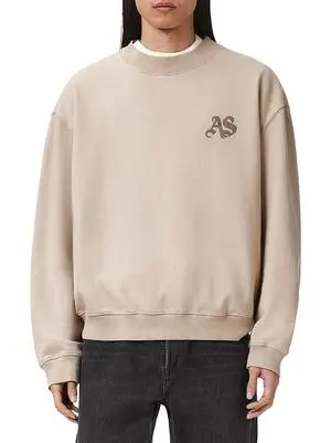 ALLSAINTS Icon Cropped Oversized Crew - Sandstone
