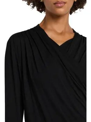 Lafayette 148 New York Draped Wrap-front Viscose Jersey Top - Black