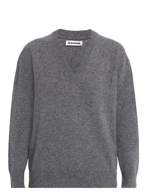 JIL SANDER V-neck Wool-cashmere Sweater - Grey