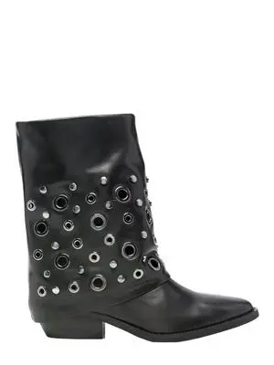 JULIE DEE 40mm Eyelet Pointed-toe Boots - Black
