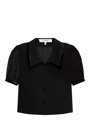 FRAME Velvet-trim Blouse - Black