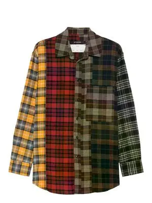 SONG FOR THE MUTE Color-block Check Shirt - Brown