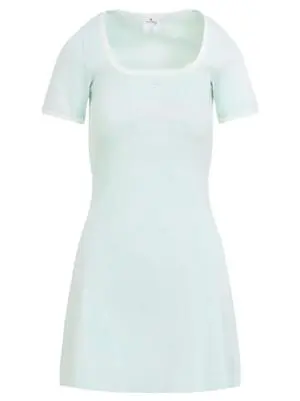 COURREGES Square Neck Logo Dress Blue