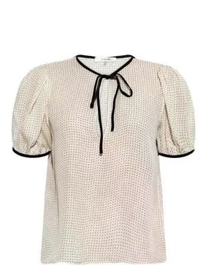 FRAME Polka-dot Tie Blouse - Neutrals