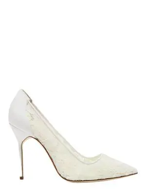 Manolo Blahnik 105mm Bride Lace Point-toe Pumps - White