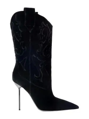 Paris Texas 105mm Lidia Embroidered Heeled Boots - Black
