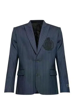 Balmain Pinstripe Appliqué-logo Blazer - Blue