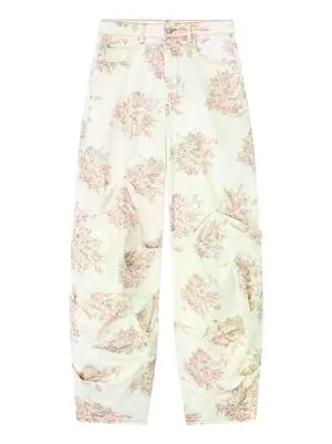 GANNI Floral-print Gathered Jeans - Neutrals