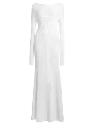 A.W.A.K.E. Mode Off-shoulder Ribbed Knit Maxi Dress - White