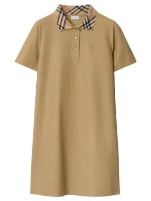 Burberry Check Collar Cotton Polo Shirt Dress - Beige