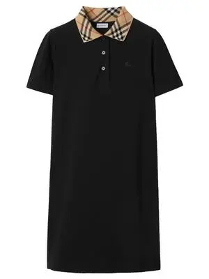 Burberry Check Collar Cotton Polo Shirt Dress - Black