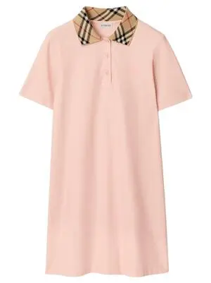 Burberry Check Collar Cotton Polo Shirt Dress - Posy Pink