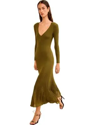 Ulla Johnson Zeda V-neck Midi Dress - Olive
