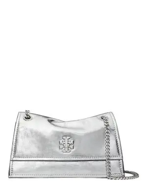 Tory Burch Mini Kira Turn-lock Metallic Shoulder Bag - Silver