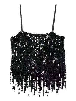Blumarine Sequin Fringed Top - Black
